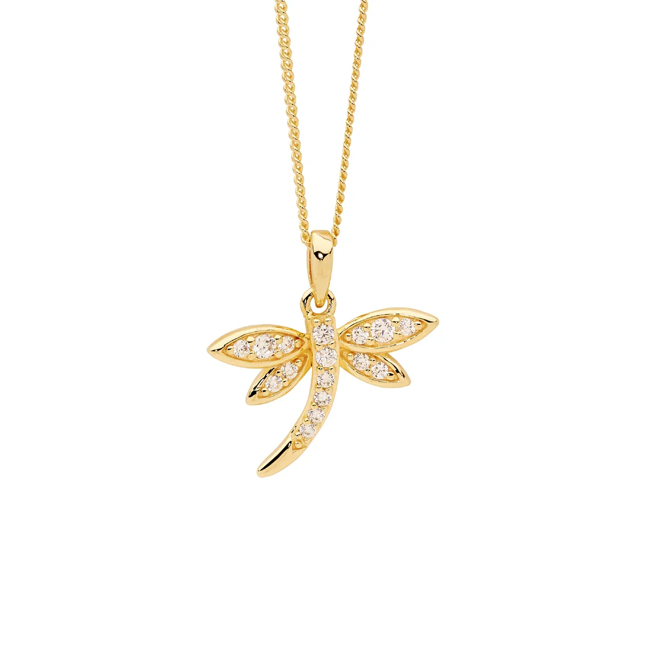 Sterling Silver Dragonfly Pendant with White Cubic Zirconia and Gold P ...